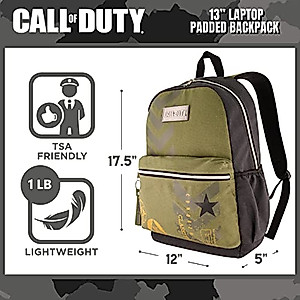 Concept One Call of Duty 13 Inch Sleeve Laptop Backpack, Padded Computer Bag for Commute or Travel, Multi, Green, One Size