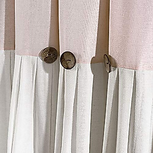 Lush Decor Linen Button Farmhouse Shower Curtain Pleated Two Tone Design for Bathroom, 72" x 72", Blush & White