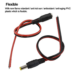 MILAPEAK (Real 18AWG 43x2pcs Wires) 20pcs Male DC Power Pigtail Cable, 12V 5A DC Connectors for CCTV Security Camera and Lighting Power Adapter (2.1mm x 5.5mm, Ultra Thick)