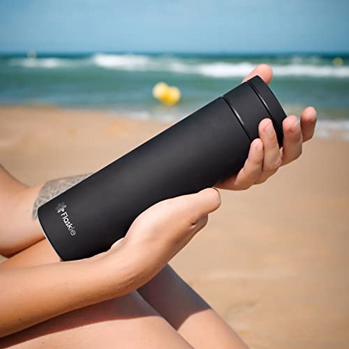 Flaskie Smart Flask (2nd Generation) | 17 Oz | BPA-Free Stainless Steel | Reusable Water Bottle | Replaceable Battery | Double Walled Vacuum Insulated | Keeps Hot for 15 Hrs, Cold for 24 Hrs (Black)