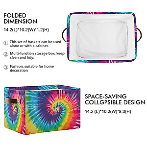 DEHOZO Storage Basket Bins, Abstract Rainbow Swirl Tie Dye Collapsible Storage Cubes Organizer with Handles, Closet Shelves Clothes Storage Box Toys Organizer for Bedroom Living Room, 1pc