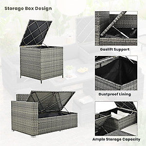 Merax Patio Dining Table Set, Outdoor 6-Piece All Weather PE Rattan Sofa Set, Wicker Sectional Furniture Set with Adjustable Seat, Storage Box, Removable Covers and Tempered Glass Top Table Beige