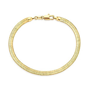 Amazon Essentials 14K Gold Plated Double Herringbone Chain Bracelet 7.5", Yellow Gold