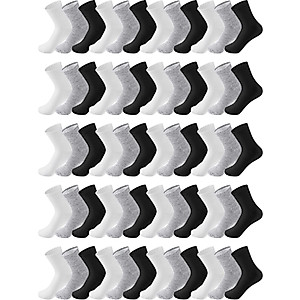 Tarpop 100 Pairs Mens Socks Bulk Moisture Wicking Socks Casual Sports Ankle Socks Bulk for Homeless Unisex Adult Men Women (Black, White, Gray)