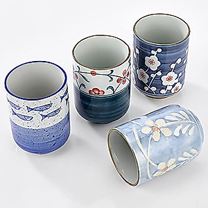 Junrutc Tea Cups,Pottery Chinese Tea Cup Set of 4,Japanese Yunomi Tea Cups,Asian Porcelian Tea Cups,10 oz,Handleless Ceramic Cup for Matcha Tea,Green Tea,Latte,Cappuccino.