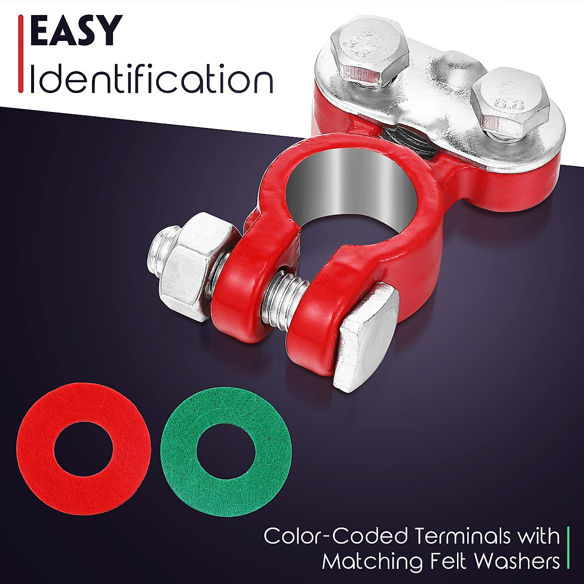 Tallew 4 Pieces Battery Terminals Connector 2 Packs Zinc Plated Car Battery Cable Terminal Connector Top Terminal 2 Pairs Anti Corrosion Terminal Washer Fiber (Black, Red)