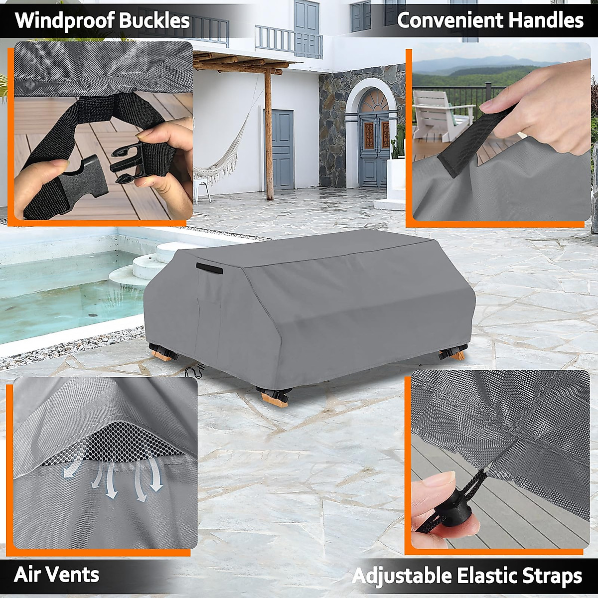 STARTWO Waterproof Picnic Table Cover Outdoor Patio Table Bench Covers for 6 ft Picnic Table Bench Set Windproof 70 / 72 Inch,Grey