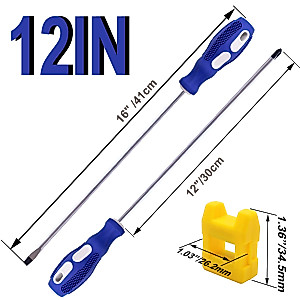 smseace 2 Packs Slotted And Phillips Screwdriver Set 12 "(PH2), Long Flat Blade Screwdriver And Cross-head Screwdriver, Magnetic Extended Screwdriver With Rubber Handle.E-007-2P