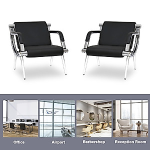 Kinbor 2Pcs Reception Chairs - Black PU Leather Lobby Chairs, Airport Chairs