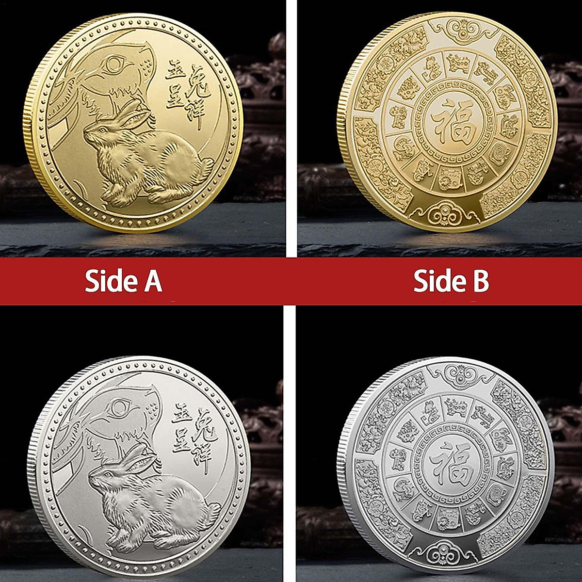 Chinese Zodiac Rabbit Commemorative, 2023 New Year of The Rabbit Uncirculated Coin, Collector Coin with Red Envelope, for Collectors, Craft Decorations, Lucky Souvenir Gifts