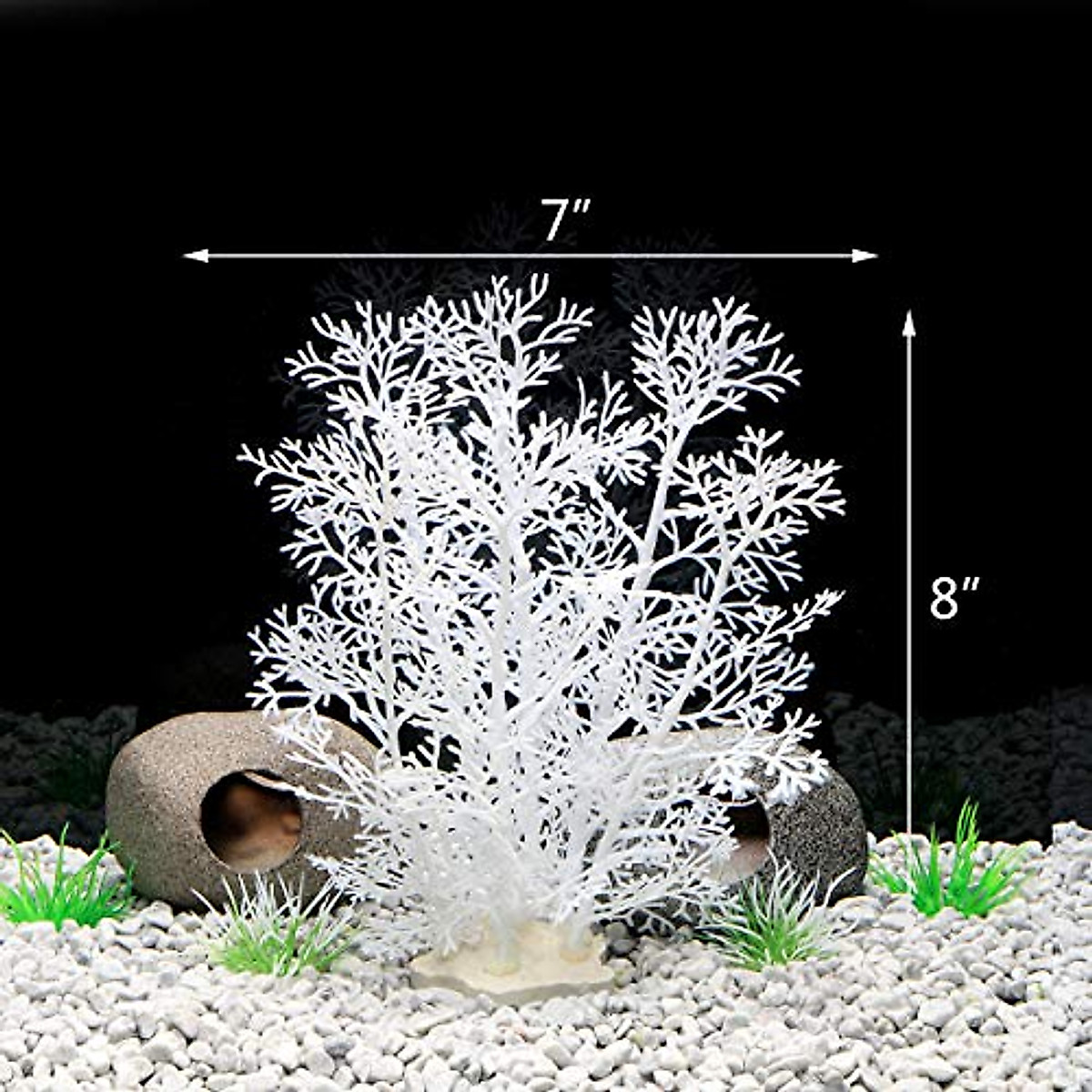 JIH Aquarium Decor Plastic Plant Small,Fish Tank Decoration Ornament Artificial Plants 8 inch (White 2 Pcs)