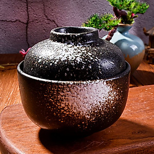 Soup Bowl with Lid, 7.7 OZ Microwave Bowl with Lid, Japanese Bowl with Lid for Soup (Black)