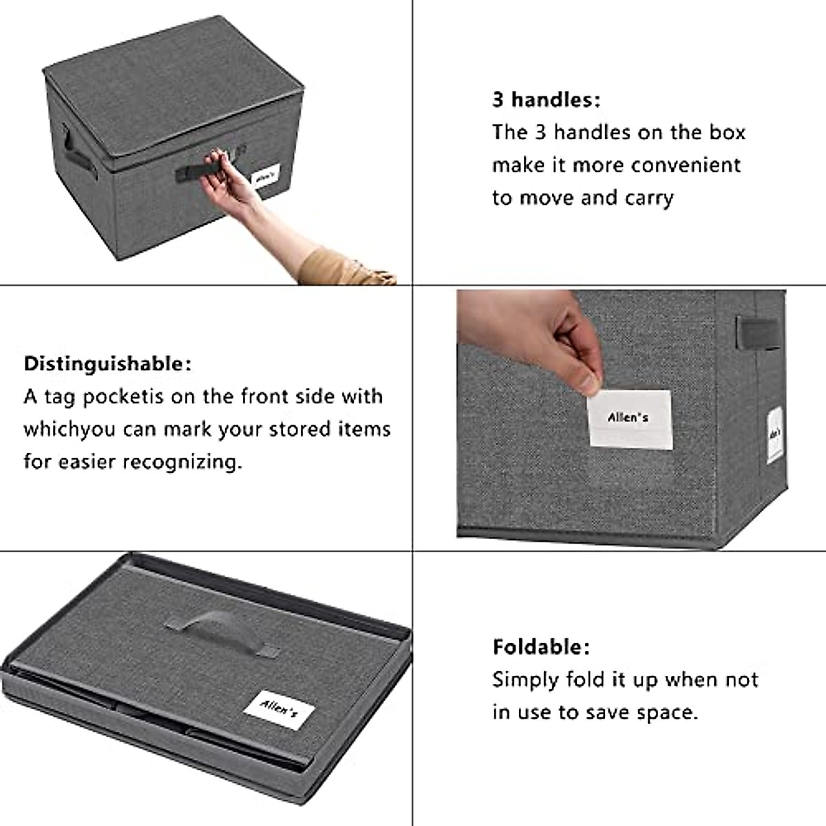 DOVAMY Large Storage Bins with Lids, Foldable Decorative Storage Boxes, Shelf Organizer for Closet, Storage Baskets, 15.7”L x 11.8”W x 9.8”H, Dark Gray BDR0301