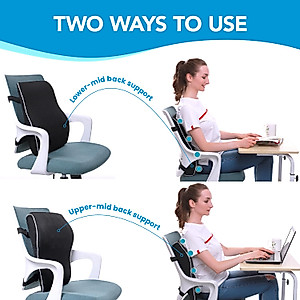 Lumbar Support Pillow for Office Chair Back Support Pillow for Car, Computer, Gaming Chair, Recliner Memory Foam Back Cushion for Back Pain Relief Improve Posture, Mesh Cover Double Adjustable Straps