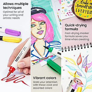 ARTEZA Colored Permanent Markers, Set of 40, Fine & Brush Tip Paint Pens