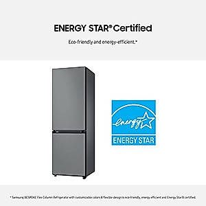 SAMSUNG 12.0 Cu Ft BESPOKE Compact Refrigerator w/ Bottom Freezer, Flexible Slim Design for Small Spaces, Even Cooling, Reversible Door, LED Lighting, Energy Star Certified, RB12A300631/AA, Gray Glass