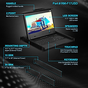 Crystal Image Technologies - Rackmount Monitor, 1920 X1080, 1U 17.3" LCD, VGA + HDMI Input Part#RM-F17USD-16BRK, 3 Year Warranty