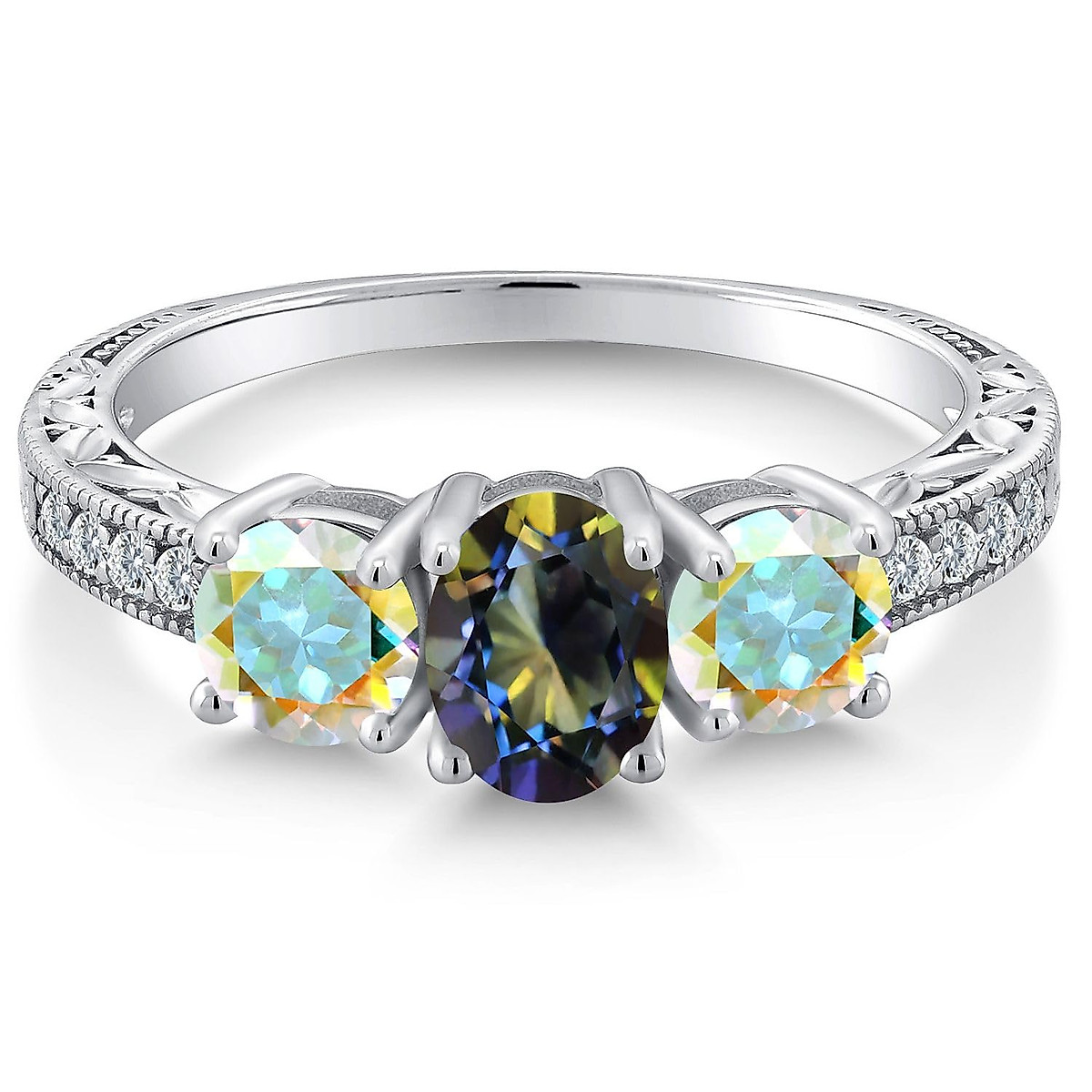 Gem Stone King 925 Sterling Silver Blue Mystic Topaz and Mercury Mist Mystic Topaz Ring For Women (0.92 Cttw, Gemstone Birthstone, Available In Size 5, 6, 7, 8, 9)