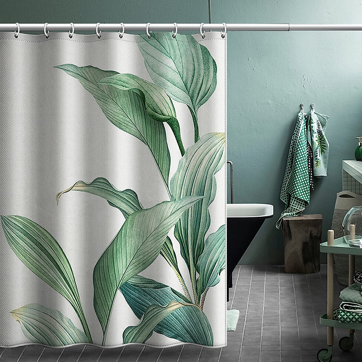 Niidder Floral Shower Curtain, Fabric Shower Curtain White Shower Curtain - 72" W x 72" L with 12 Hooks for Home Hotels Machine Washable Shower Bath Curtain, Waterproof Shower Curtain Lining