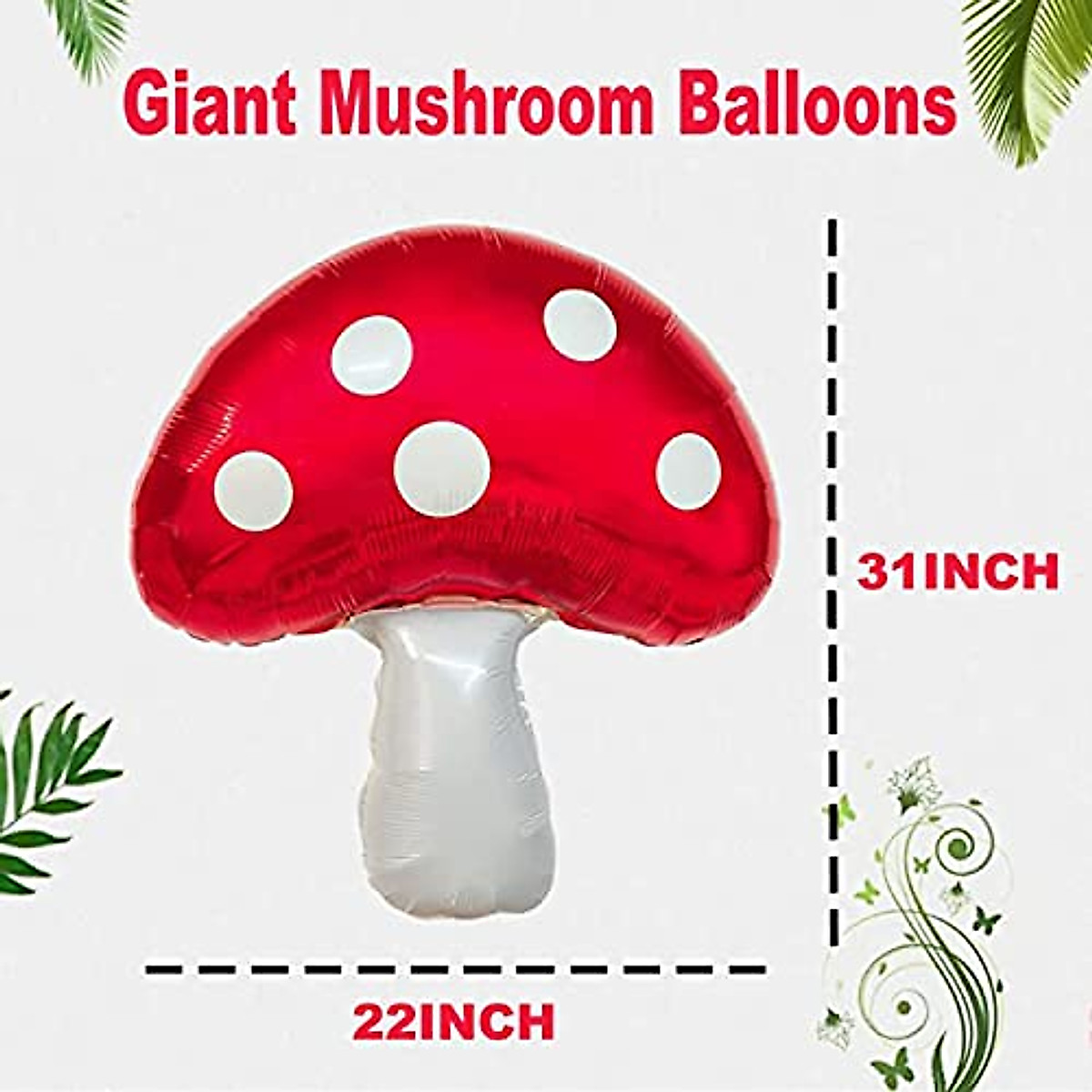 xinglong 8 Pcs Mushroom Foil Balloons Supplies for cartoon themed party Forest Plant Thanksgiving Autumn Harvest Baby Shower Home Outdoor decoration (Red)