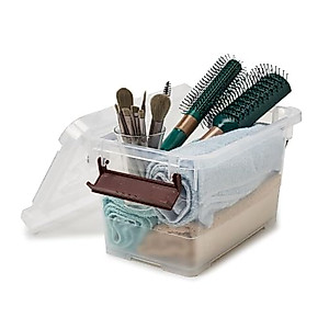 EZOWare 4.6 Quart Plastic Storage Basket Container with Latching Lid, Set of 6 Clear Stackable Tote Organizer Latch Bin Box with Handles for Home, Office, School and more - 11 x 7.7 x 5.5 inch