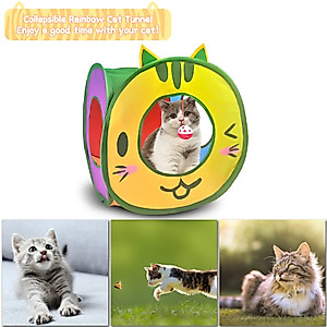 Yocvikey Cat Toys, Kitten Toy with Collapsible Rainbow Cat Tunnel, Cat Toy for Indoor Cats, Interactive Cat Toy Set Include Crinkle Ball, Jingle Bells, Spring Toy, Mouse Toys for Cats, Kitty