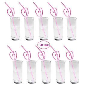 20 Pack Pink Heart Drinking Party Straws Sipping Straws Novelty Props for Valentines Day Wedding Bachelorette Birthday Party Decoration Favors