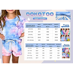 Dokotoo Girls Summer Cute T-Shirt Shorts Set Outfits Short Sleeve Tops Tee Shirts Clothes Crew Neck Tie Dye Stretchy Shorts Fashion Clothing with Side Pockets Size 8-9 Sky Blue
