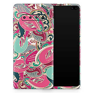 DesignSkinz Colorful Pink & Teal Seamless Paisley Protective Vinyl Decal Wrap Skin Cover Compatible with The Samsung Galaxy S20 (Screen Trim & Back Glass Skin)
