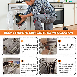 Beaquicy 4 Ft Washing Machine Hoses Burst Proof Braided Stainless Steel - Fit for ALL Washers - Red and Blue Washer Hoses(2 Packs)