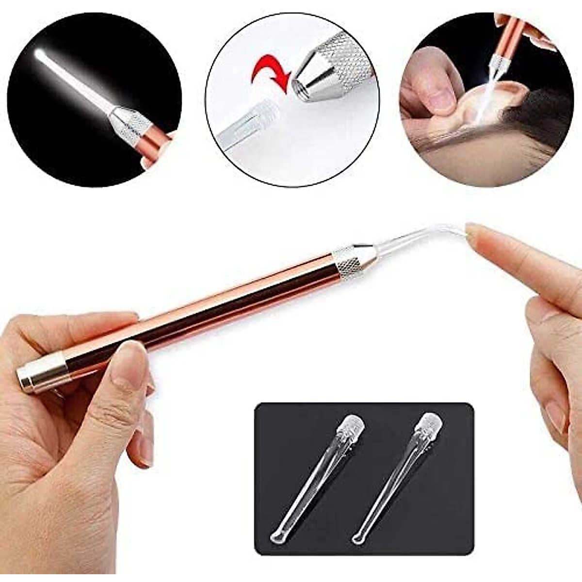 Xuke Tonsil Stone Removal Set Includes 1 Stainless Steel Tonsil Stone Removal Tool, 1 Tonsil Stone Remover with LED Light, 100 Long Swabs andStainless Steel Tongue Cleaner Scraper (small)