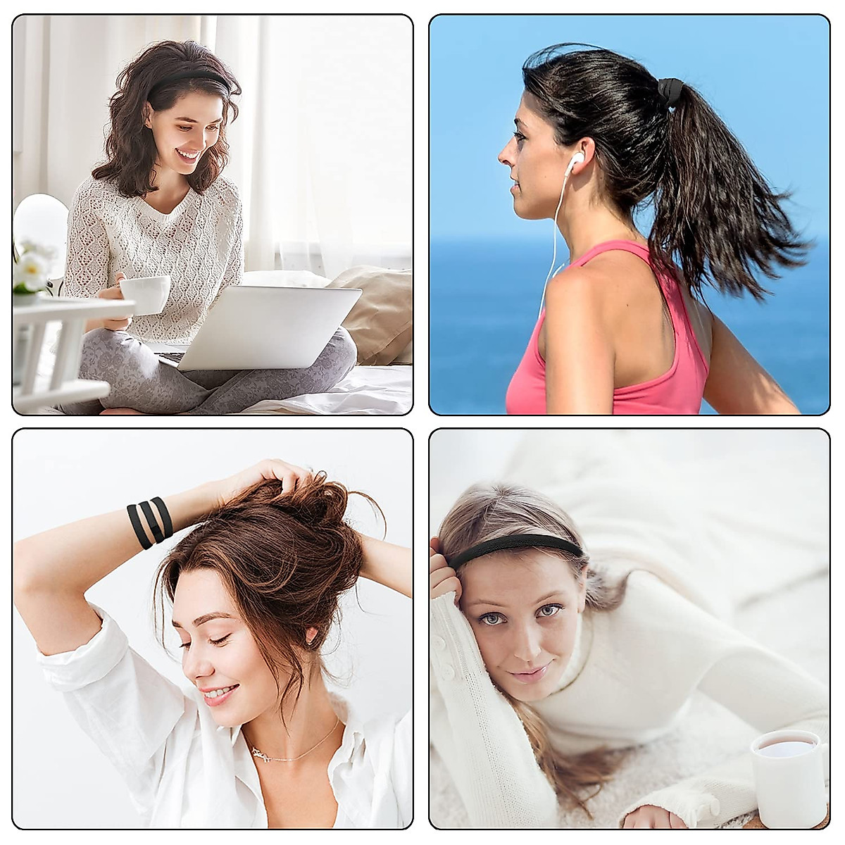 Duufin 20 Pieces Elastic Sport Headbands Non-Slip Workout Headband Black Sweat Headband Thin Elastic Headband for Women, Men and Girls