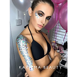 KARIZMA Holographic Silver Body Glitter. 10g Chunky Face Glitter, Hair Glitter, Eye Glitter and Body Glitter for Women. Rave Glitter, Festival Accessories, Cosmetic Glitter Makeup. Loose Glitter Set