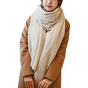 Wander Agio Womens Warm Long Shawl Winter Blanket Large Scarf Pure Color Beige 1