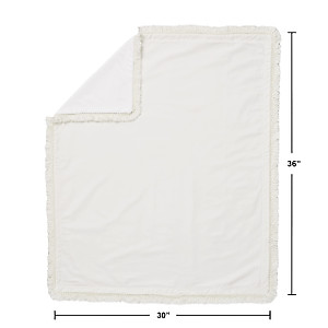 Sweet Jojo Designs Ivory Boho Bohemian Baby Girl Boy Blanket Receiving Security Swaddle Newborn Toddler Nursery Soft Minky - Gender Neutral Solid Beige Cream Off White Farmhouse Chic Minimalist Tassel