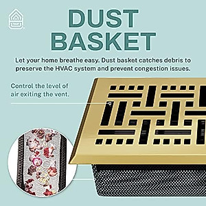 Home Intuition Basketweave Floor Vent Cover 2X14 Inch Floor Register with Mesh Cover Trap Heat and Air Walkable Metal Floor Vent for HVAC Duct, Polished Brass