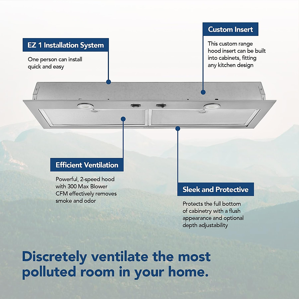 Broan- NuTone BBN1243SS Custom Built Insert with 2-Speed Exhaust Fan and Light, 300 Max Blower CFM, Stainless Steel, 24-Inch Range Hood Power Pack