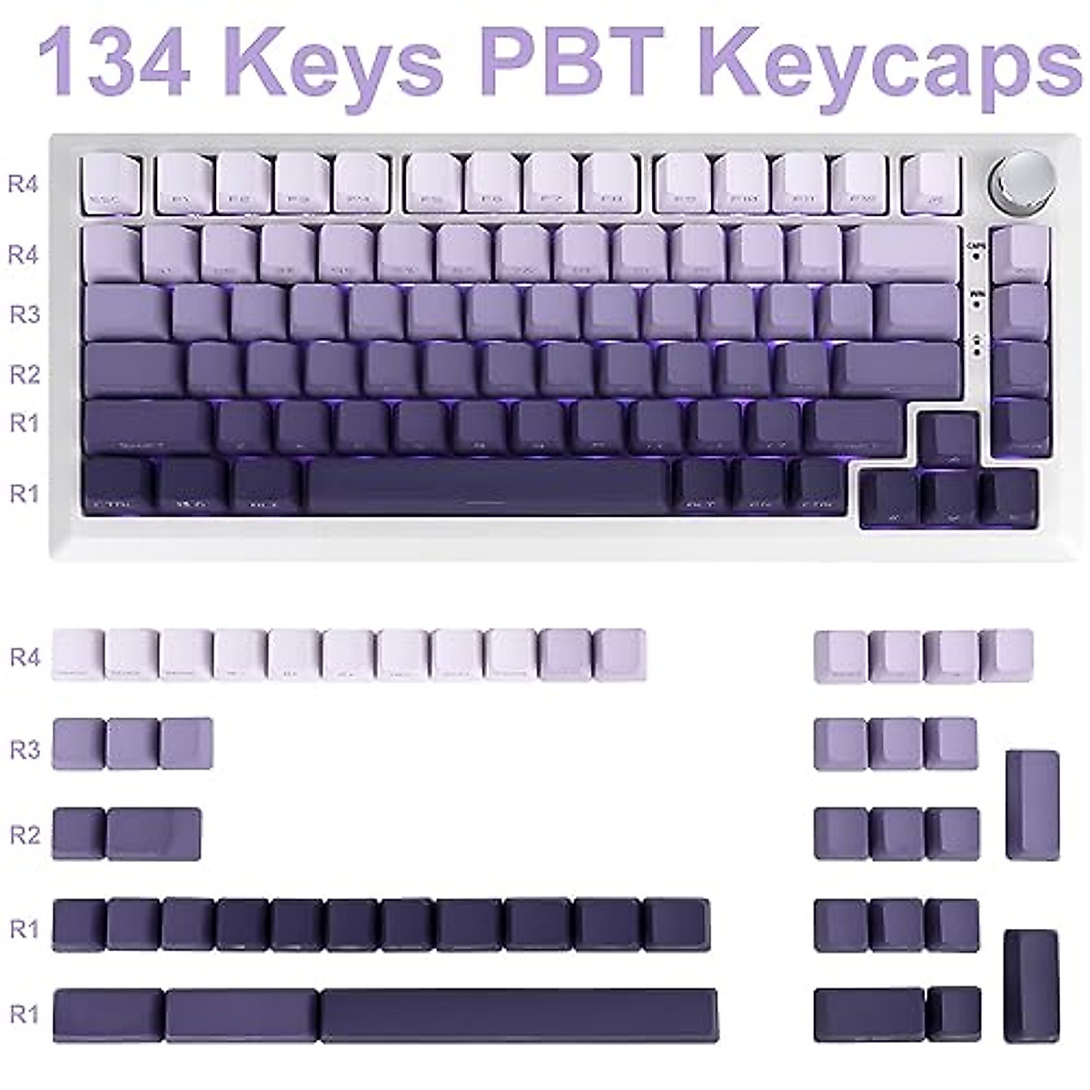 GEKUCAP Custom PBT Keycaps, Gradient Purple Keycaps 134 Keys, Double Shot Side Printed Key Caps, Shine Through Backlit Keycaps Set for 61/87/104/108 Cherry MX Switches Mechanical Keyboard