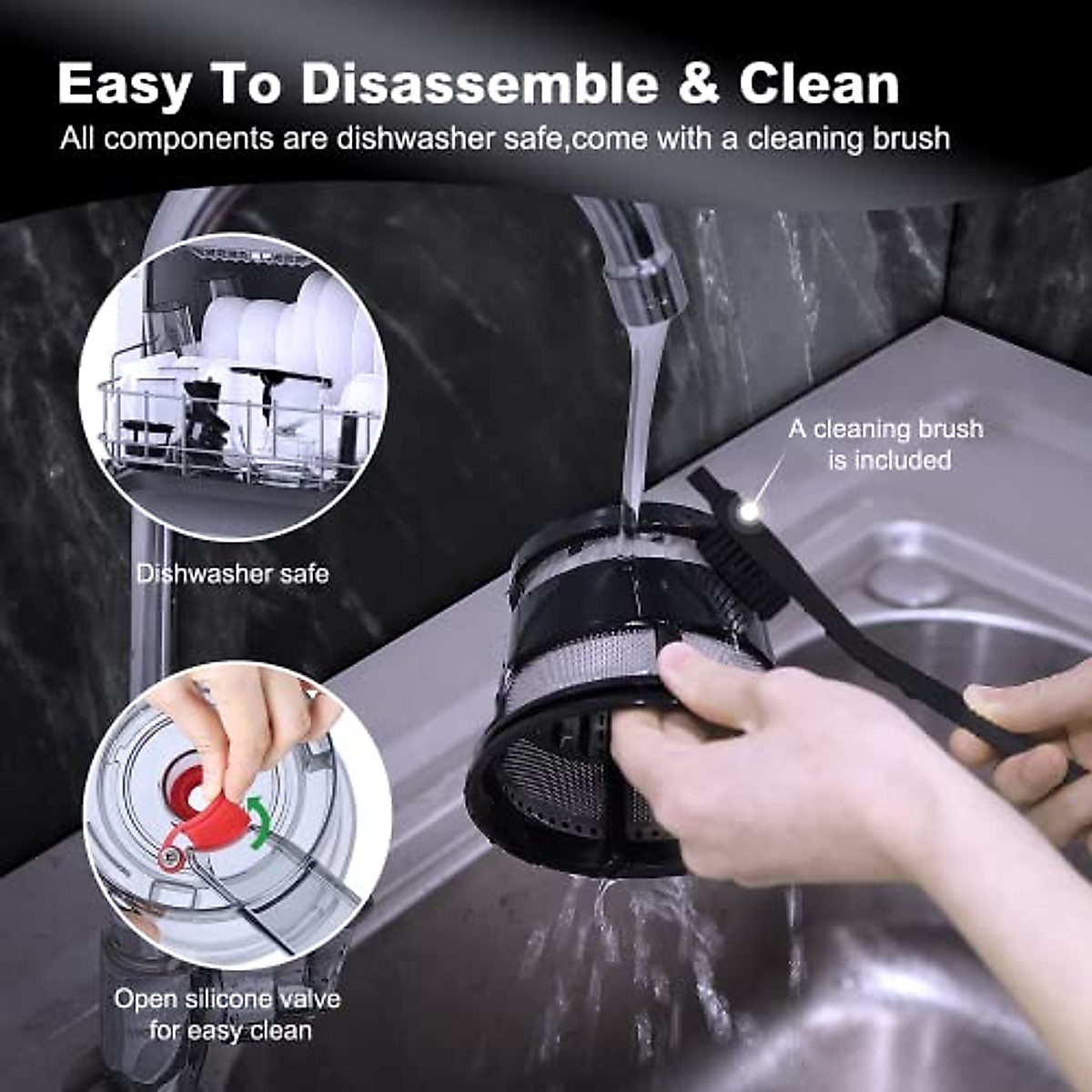 LynTorin Cold Press Juicer Machine, Slow Juicer Cold Press with 3.2" Wide Feed Chute, 200W Slow Masticating Juicer Machine for Vegetable and Fruit, Juicer Machine for Home Use with Brush, Easy to Clean