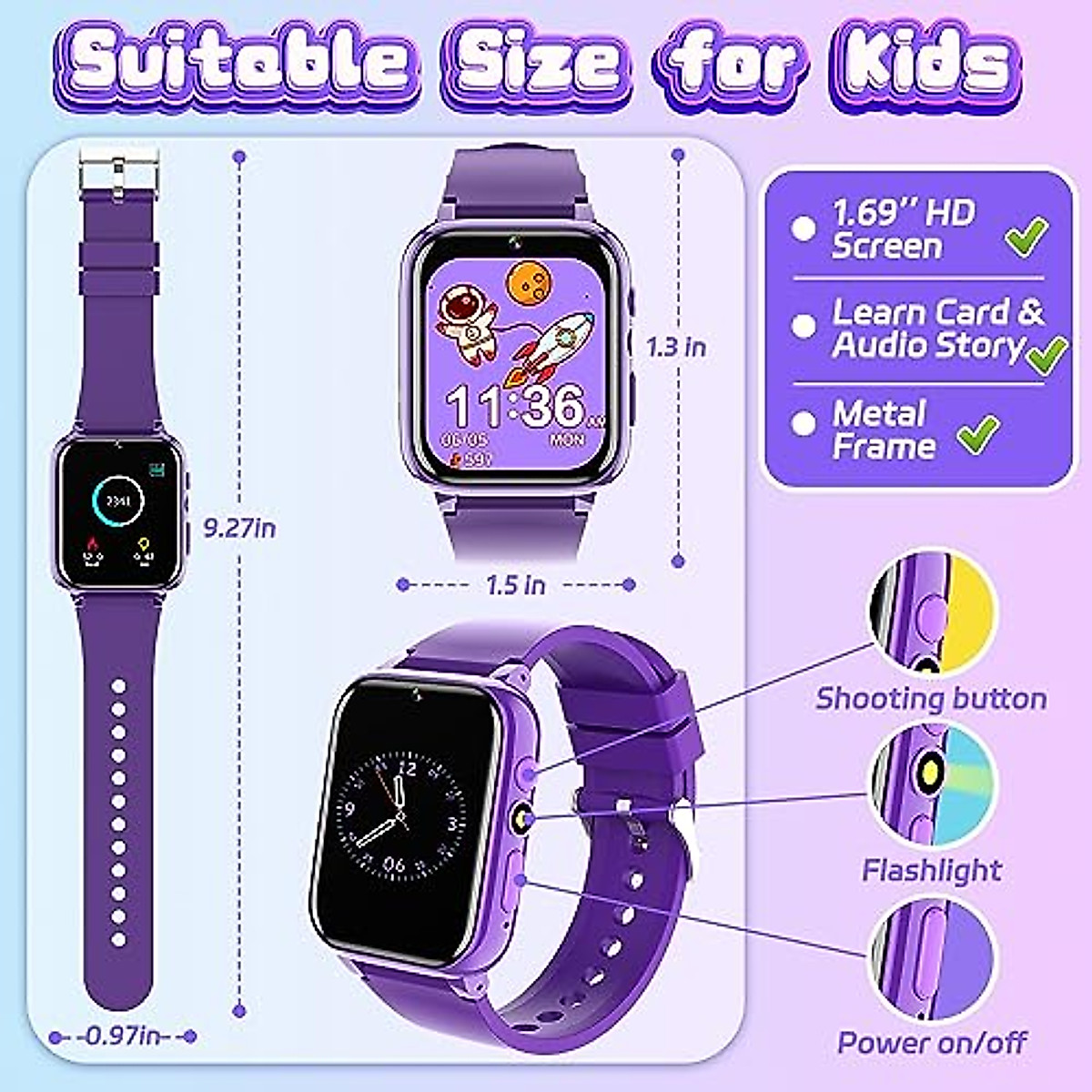 JYNZYUPO Smart Watch for Kids,with 26 Games Educational Learning Touchscreen 1.7" Smart Watch Toddlers Multi-Function Childrens Smartwatches Gift Toys for 3-12 Years Old