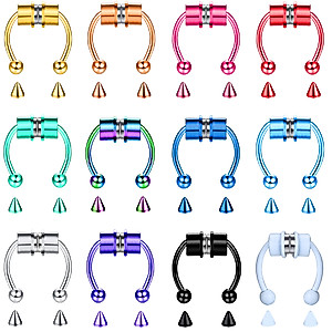 Sanfenly Septum Nose Ring Fake Septum Fake Nose Ring Horseshoe Stainless Steel Colorful Fake Nose Ring Faux Nose Piercing Non-Pierced Clip On Nose Hoop Rings Jewelry for Women Men