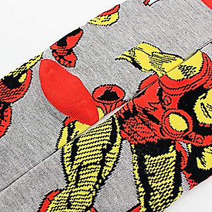 PoiLee Mens Novelty Crew Socks 5 Pack Funny Crazy Cool Superhero Patterned Character Dress Socks, Size 10-13