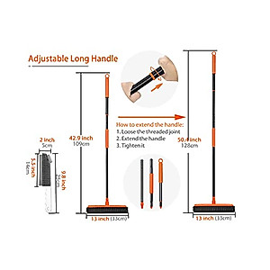 Rubber Broom JEHONN Carpet Rake for Pet Hair Remover, Fur Removal with Squeegee, Portable Detailing Brush Brush, 50 Inches Telescopic Long Handle for Fluff Carpet