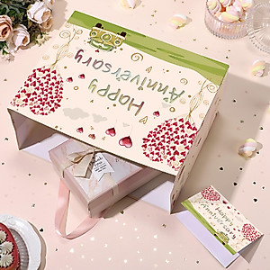RUMIA Anniversary Party Gift Bag Wedding Anniversary Wrapping Paper Bag with Tissue Paper Greeting Card Happy Anniversary Party Gift Wrap for Women Wife Christmas Wedding Anniversary Party Supplies