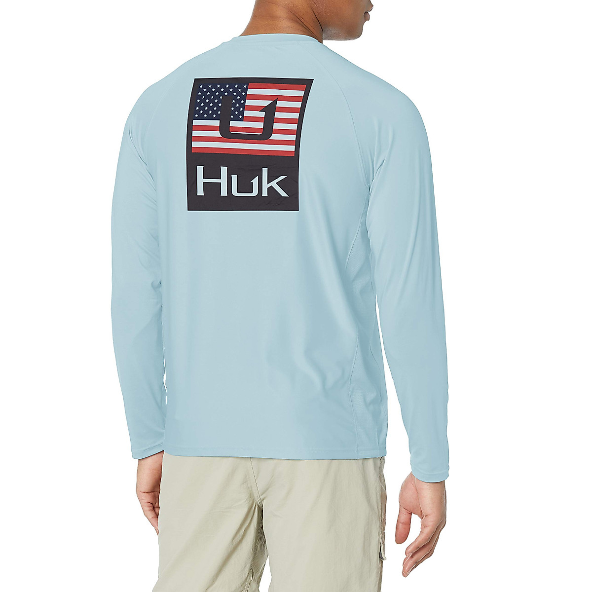 HUK Men's Pursuit Long Sleeve Sun Protecting Fishing Shirt, Huk'd Up Americana-Ice Blue, XX-Large