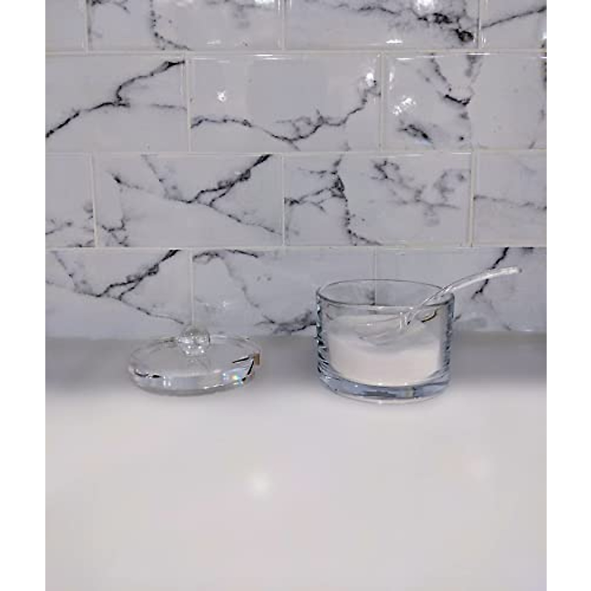 J&M DESIGN Clear Acrylic Sugar Bowl With Lid And Spoon For Coffee Bar Accessories, Cereal Bowls, Tea, Kitchen Countertop Canisters & Baking - 8 oz Container Jar Dispenser Holder - Dishwasher Safe