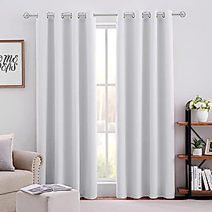 HOMEIDEAS Greyish White Curtains 84 Inches Long 2 Panels Set, Room Darkening Curtains & Drapes for Bedroom, Light Blocking Thermal Insulated Grommet Window Curtains for Living Room