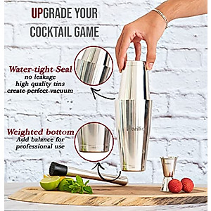 Boston Shaker Cocktail Shaker Set | Professional Bartender Kit with Weighted Martini Mixer, Hawthorne Strainer, Jigger, Mojito Muddler, Mixing Spoon & 2 Liquor Pourers……