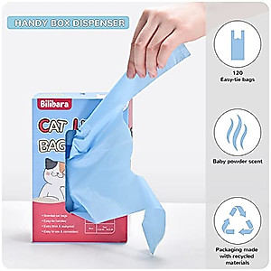 Bilibara Cat Litter Bags with Handles, Scented Poop Bags for Cats, Ultra Thick Cat Poop Bags, Leak-Proof Cat Waste Bags, Amazing Odor Sealing, Disposable Cat Litter Disposal, Large to Fit Any Scoop