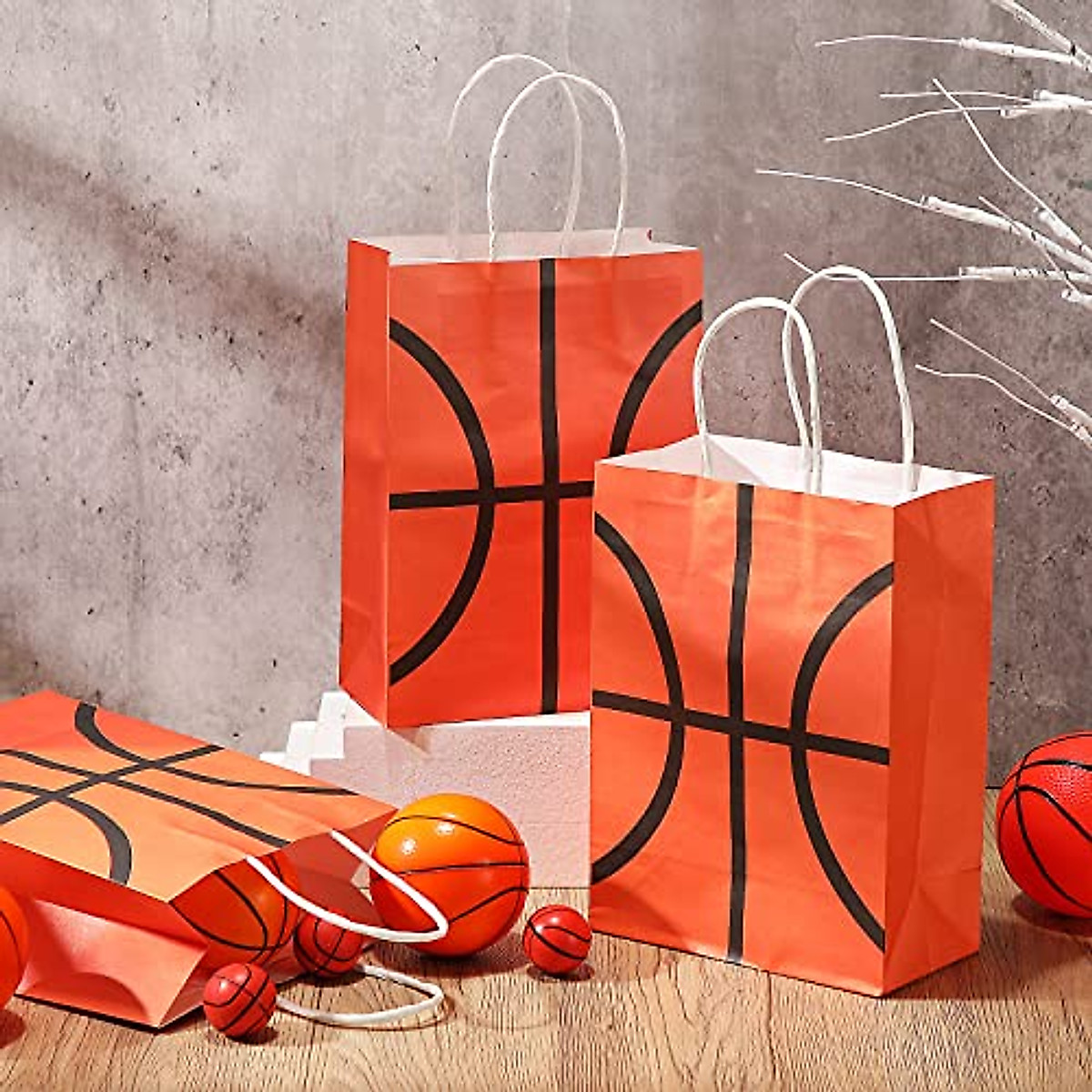 Zubebe 100 Pieces Basketball Party Favor Bags Paper Gift Bags Basketball Goody Treat Candy Bags with Handle for Kids Boys Girls Basketball Theme Party Favors Sport Decorations Supplies